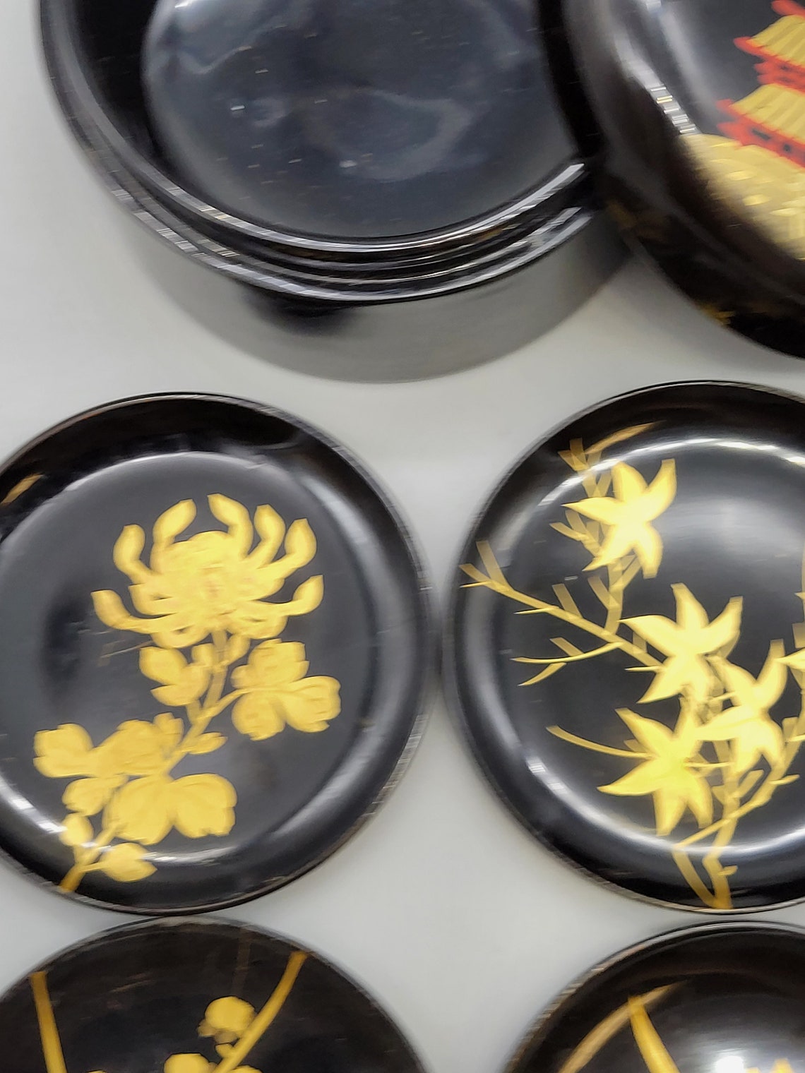 Japanese Lacquer Wood Box With 4 Tea Plate Set Marked - Etsy
