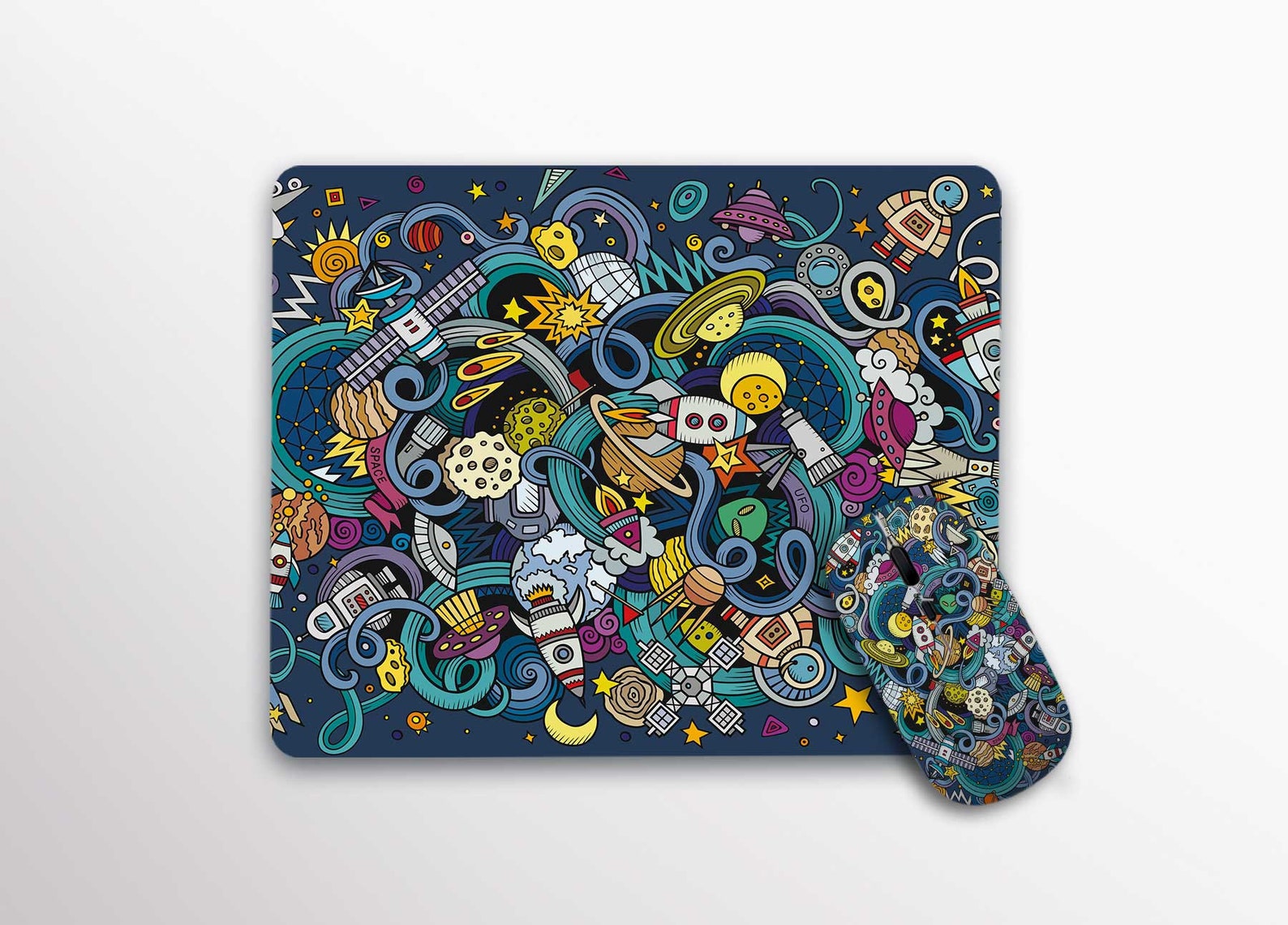 Cartoon Mouse Pad Office Decor Space Pattern Mousepad Comix | Etsy