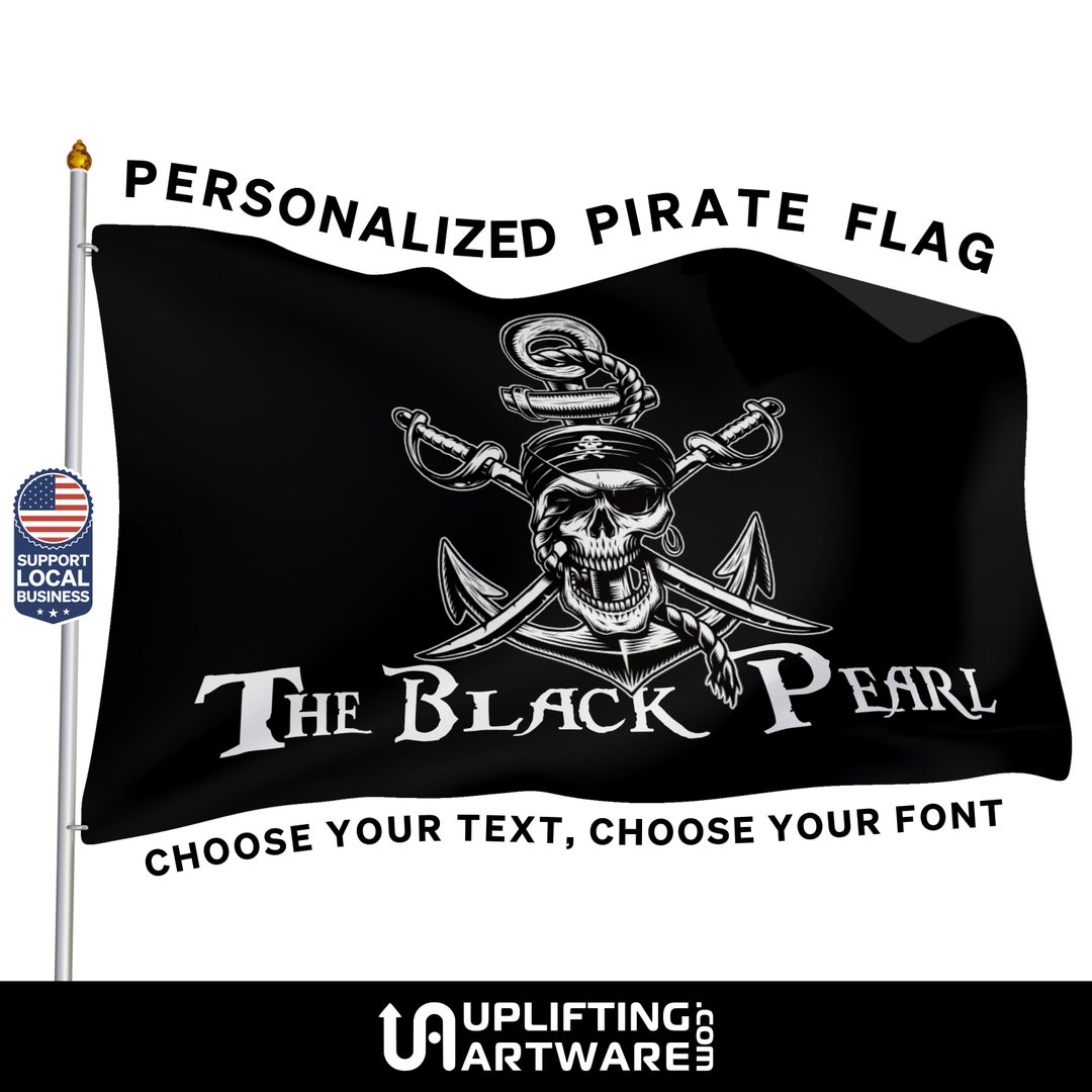 Custom Pirate Flag With Your Text and Choice of Font - Anchor Skull ...
