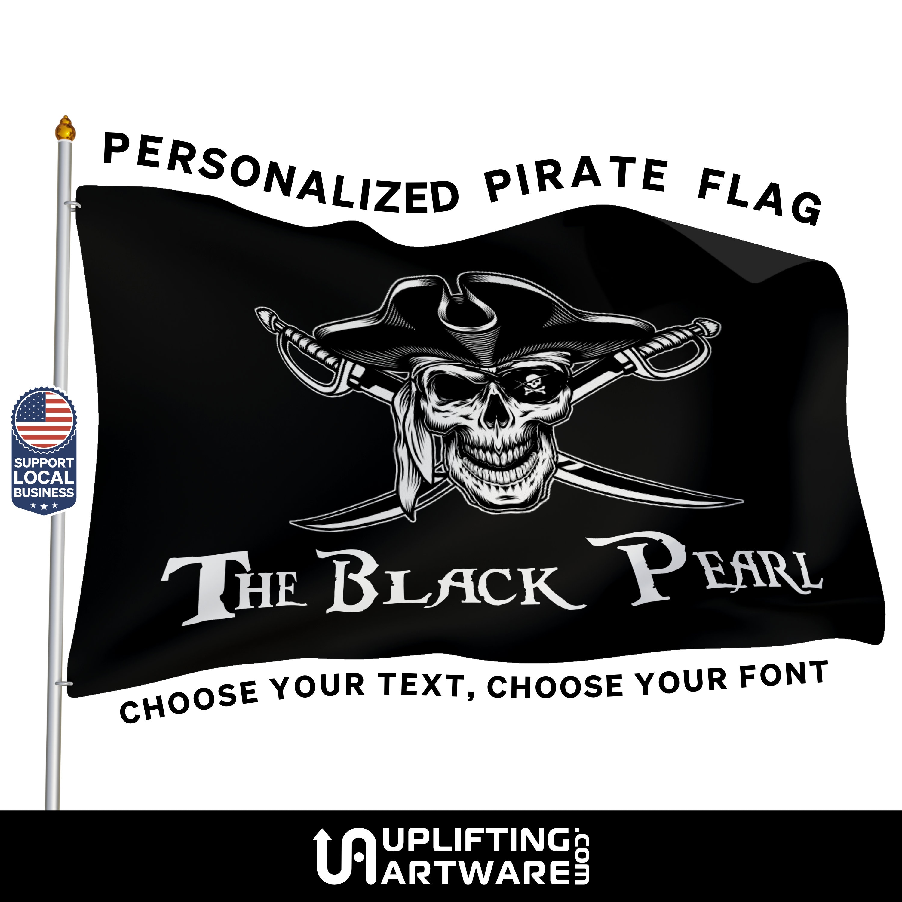 Custom Pirate Flag With Your Text and Choice of Font - Captain Skull ...