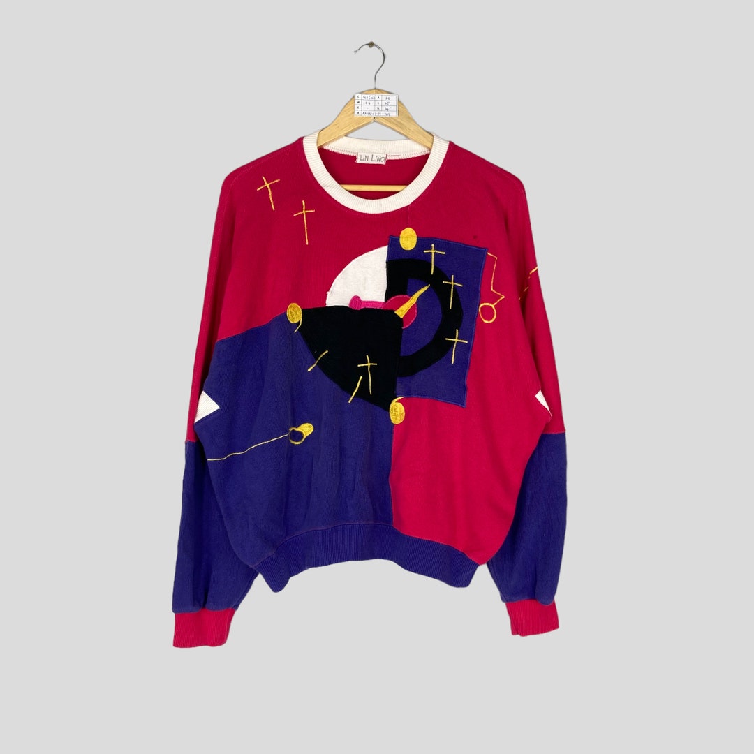 Vintage LIN LINO Colour Block Pop Art Motive Crewneck Sweatshirt Big ...