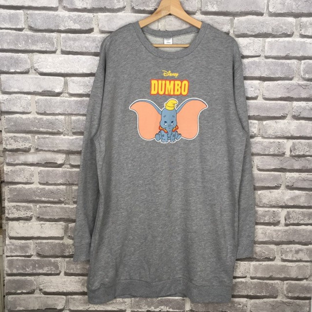 Authentic DUMBO DISNEY Long Womens Sweatshirt Big Printed Logo Grey ...