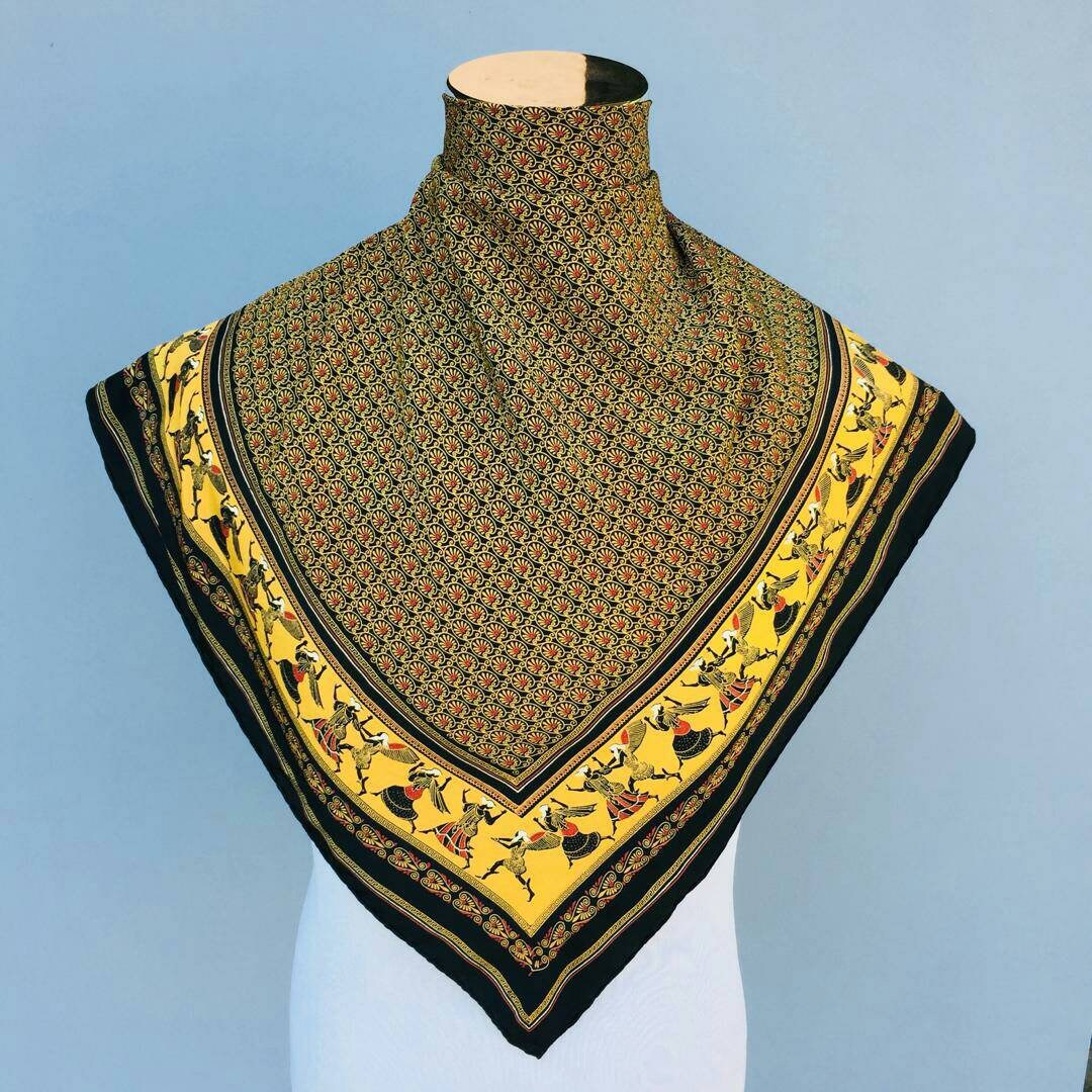 Vintage TM COUTURE Silk Scaff Human Theme Black Yellow Ladies - Etsy