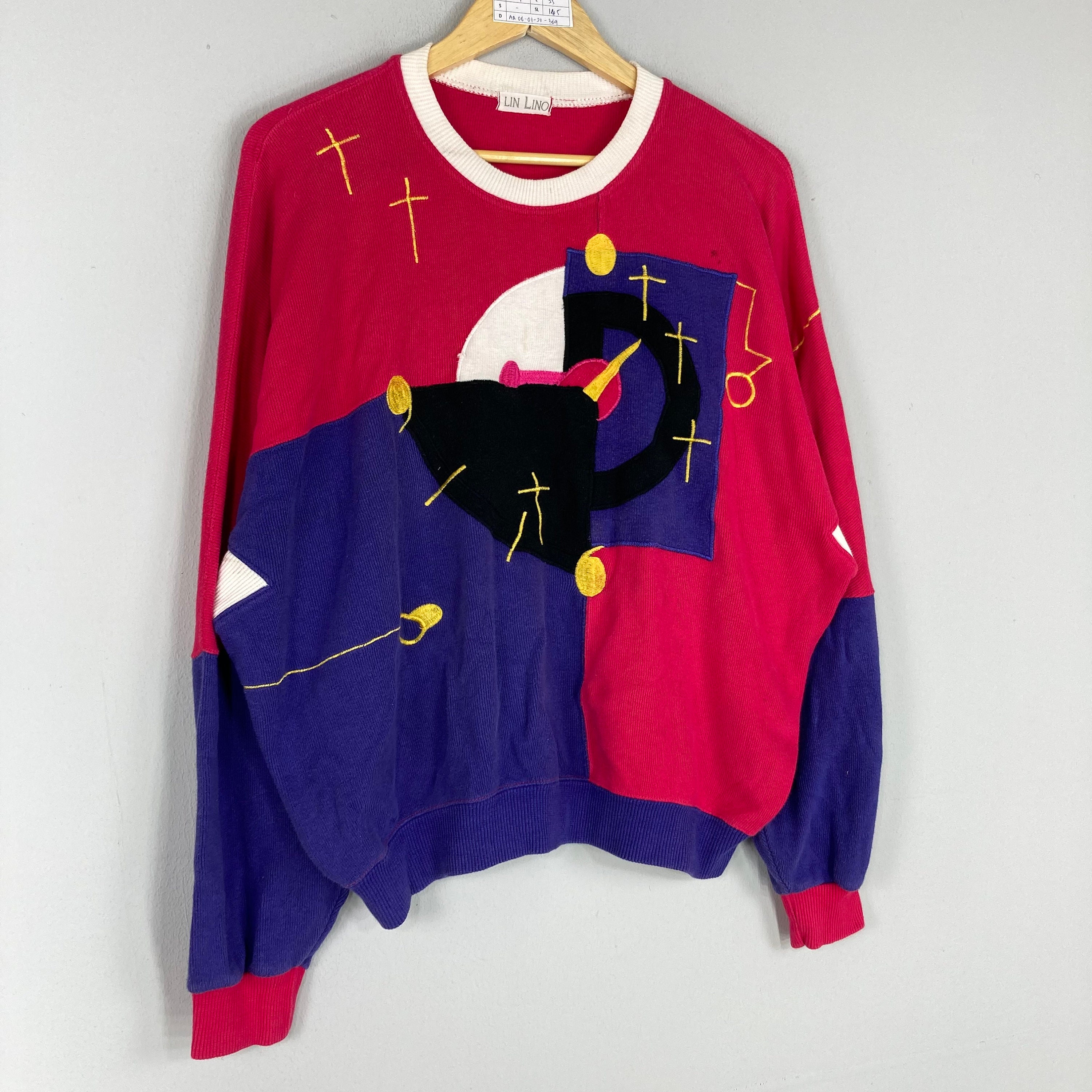 Vintage LIN LINO Colour Block Pop Art Motive Crewneck Sweatshirt Big ...