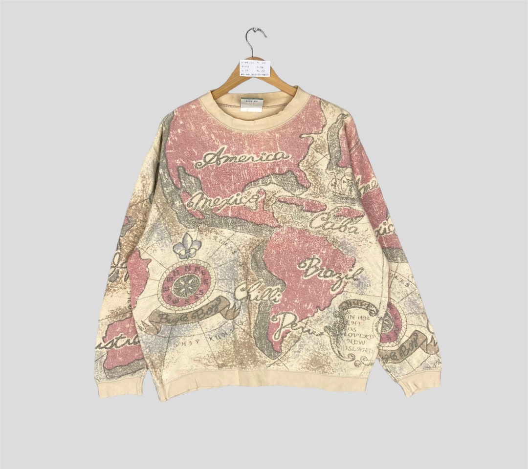 Vintage BUGLE BOY Maps Full Printed Design Crewneck Sweatshirt Big Logo ...