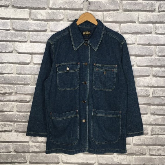 Vintage 90s THE SUPER MODEL Denim Chore Jacket Button… - Gem