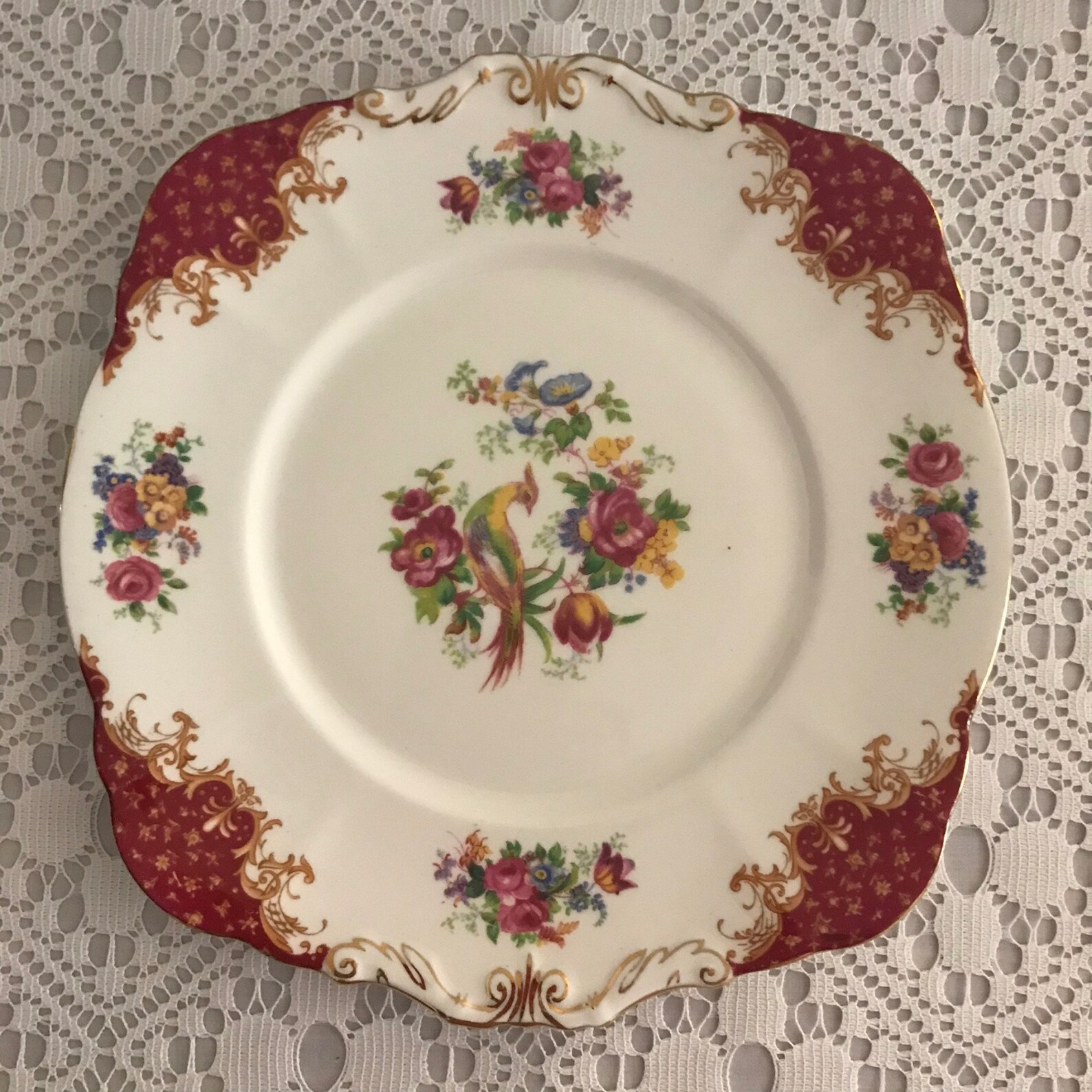 Vintage Paragon Red Rockingham Cake Plate / Paragon Red Rockingham ...