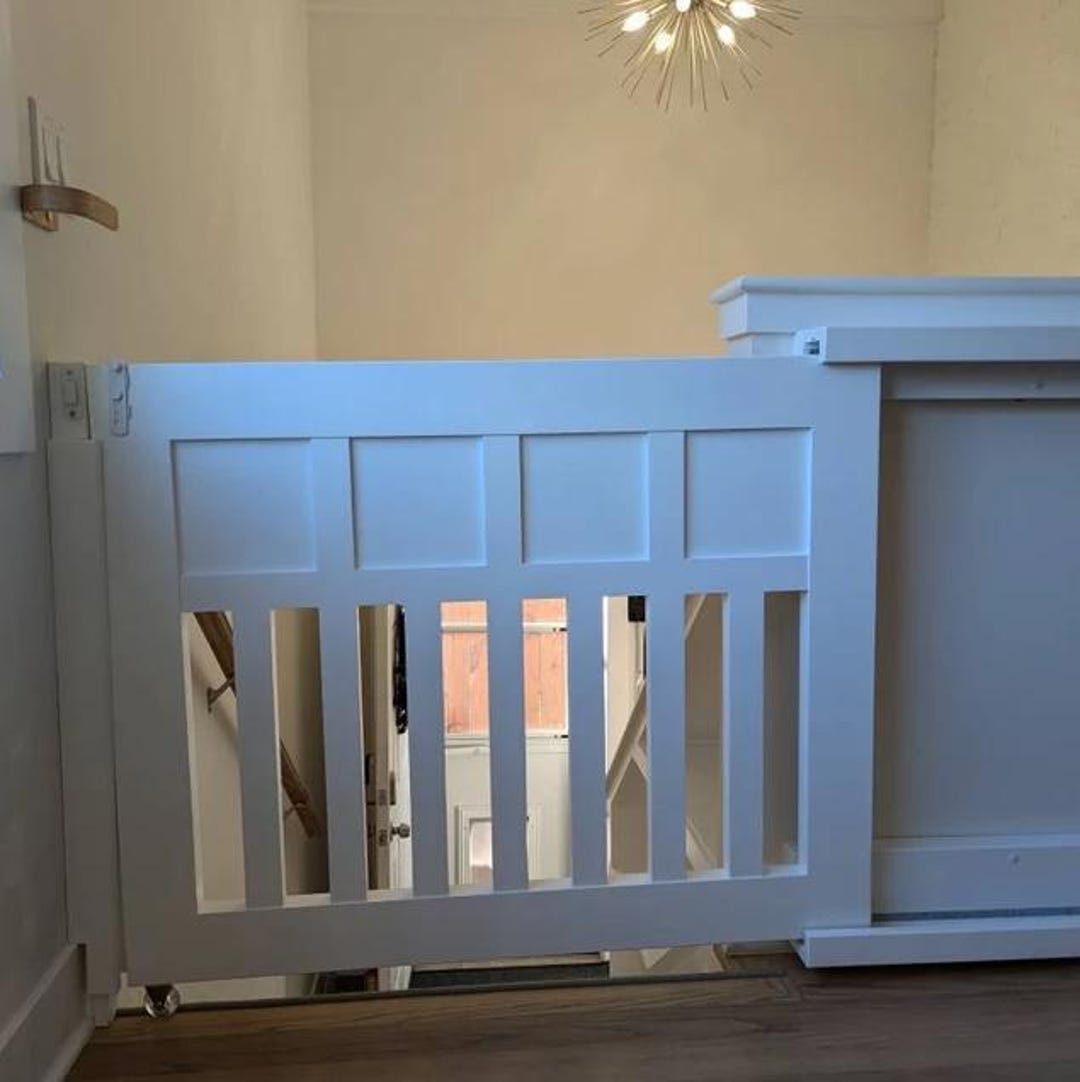 Sliding / Pocket Gate Craftsman Gate and Dog Gate for Interior Stairs ...