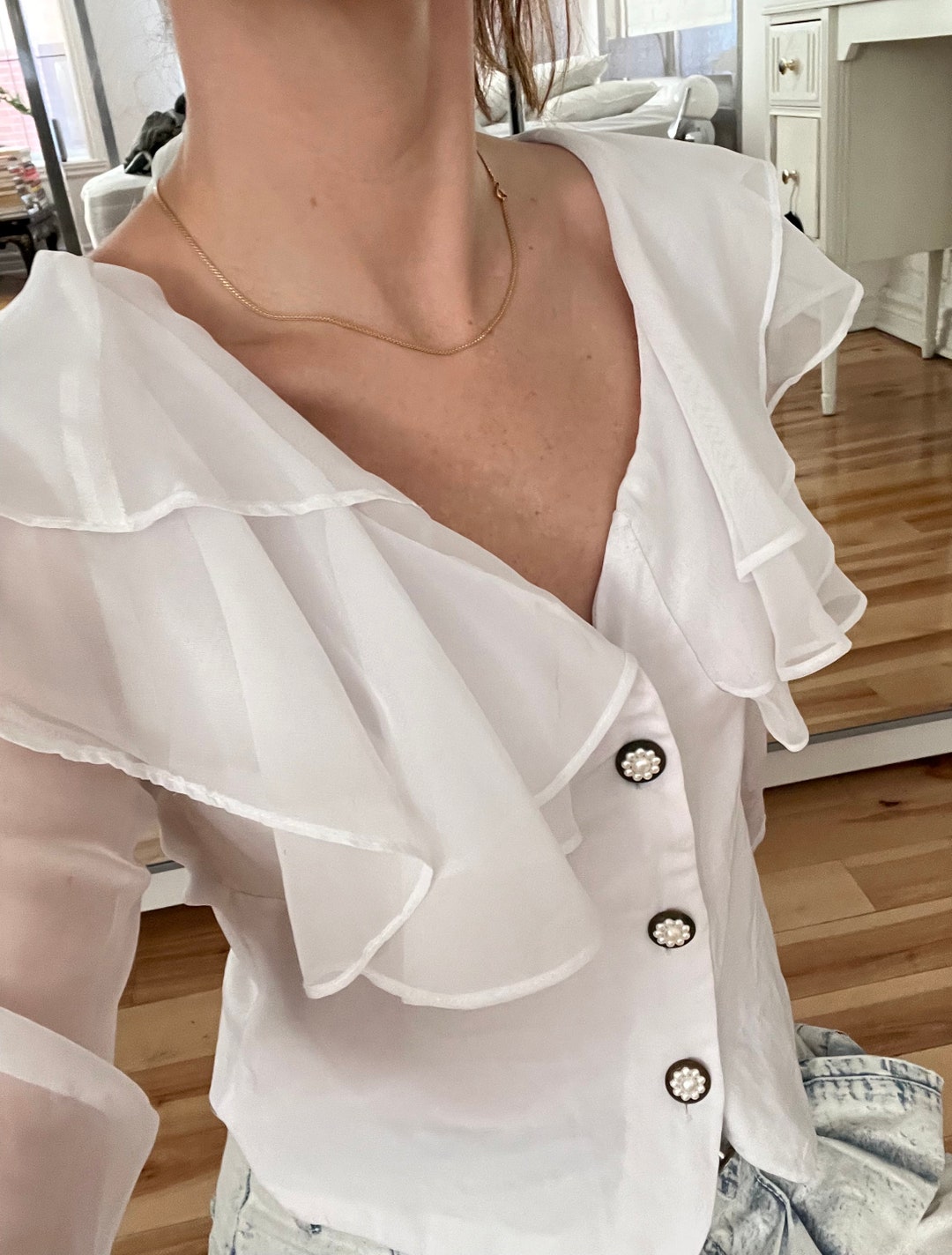 Pretty White Ruffle Blouse - Etsy