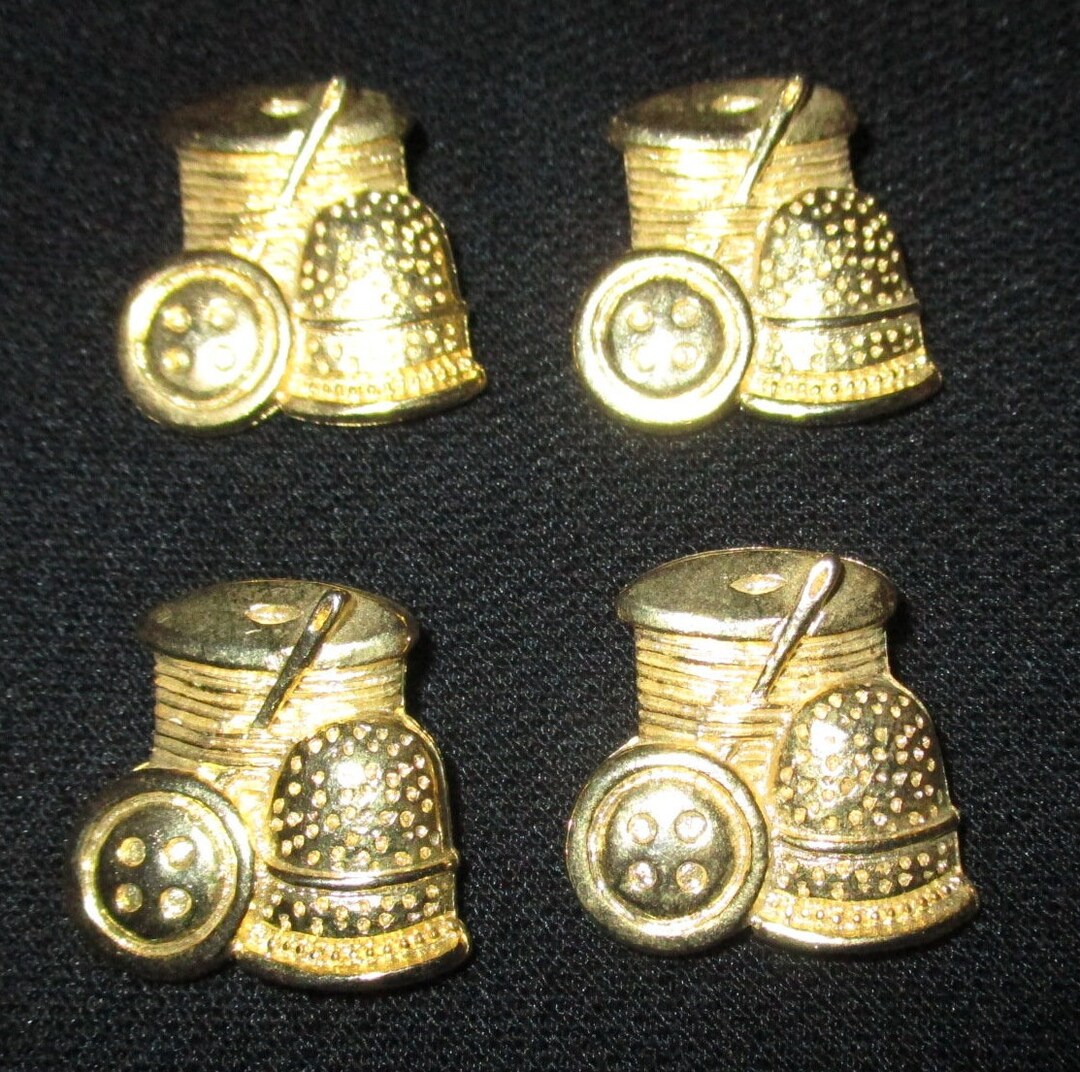 Set of 4 Shiny Brass Spool, Button, Needle and Thread Buttons - Etsy