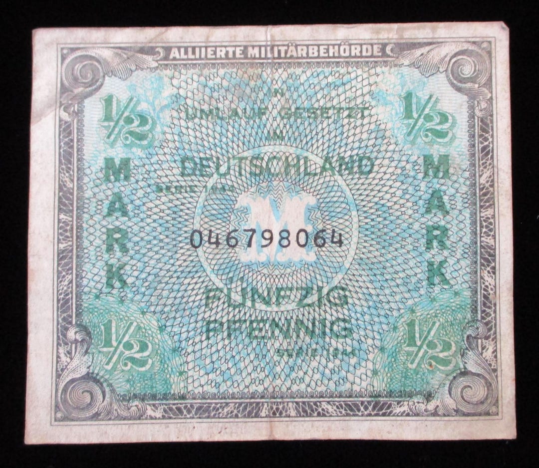 Vintage Deutschland 1/2 Mark Paper Currency, Funfzig Pfennig, 1944 ...