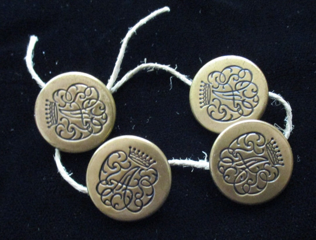 Antique Brass Buttons With Open Crowns and Stylized Scrolling, Set of 4 ...
