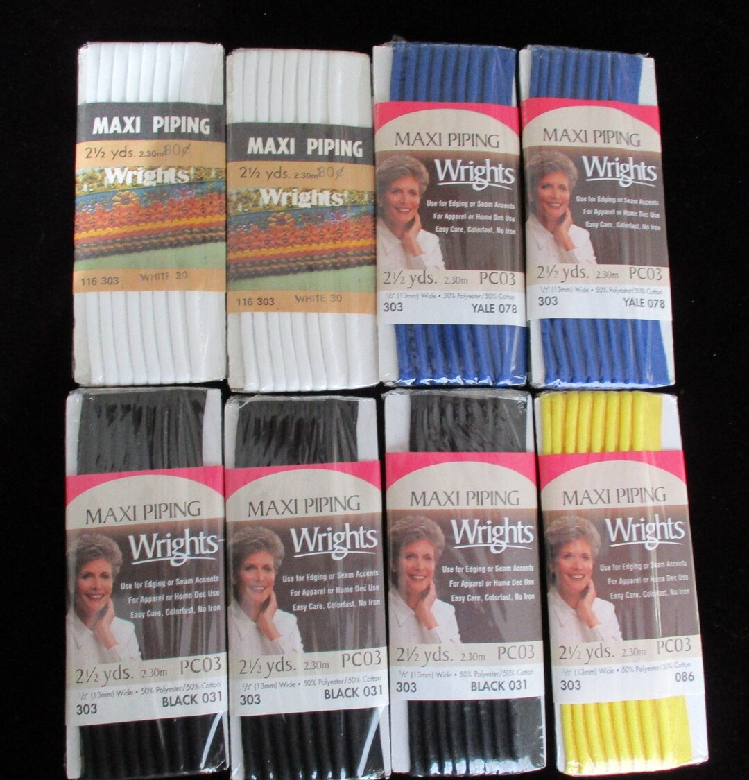 Lot of 8 Packages of Wright's Maxi Piping, 2 1/2 Yards Each, in ...