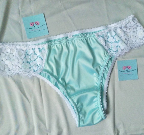 Blue Tiffany Satin Panties Sexy Lace Lingerie Green Erotic Etsy Australia