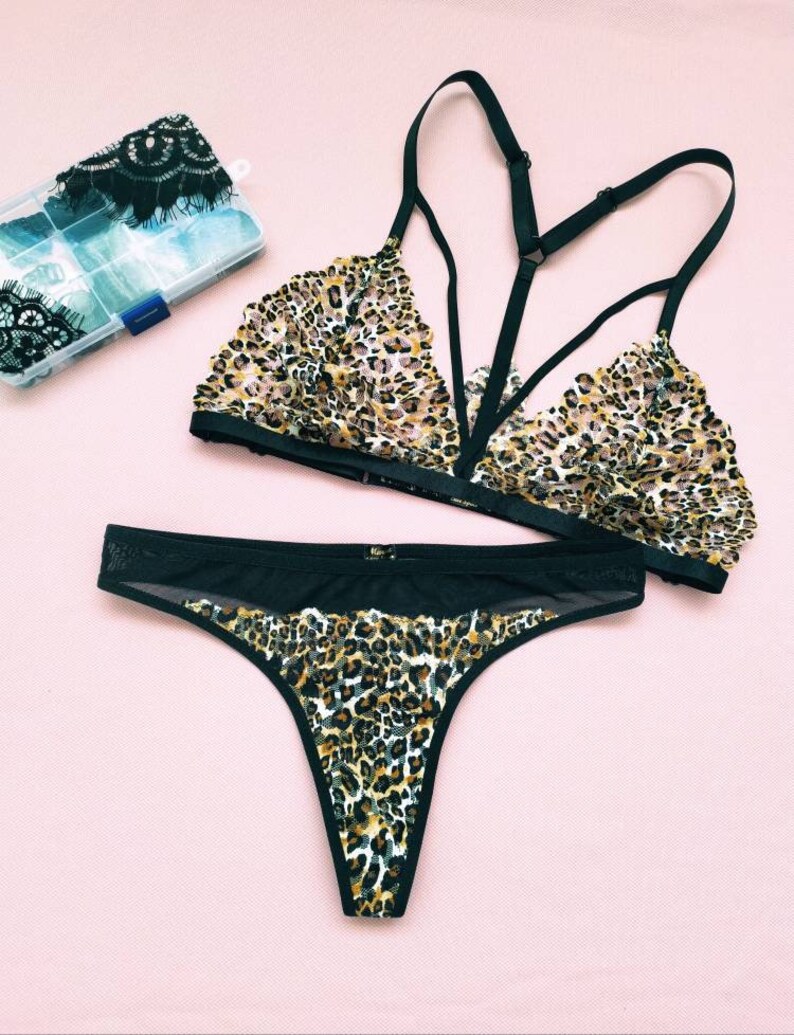 Lace lingerie set leopard print sexy bra erotic panties | Etsy Lace lingerie set leopard print sexy bra erotic panties | Etsy