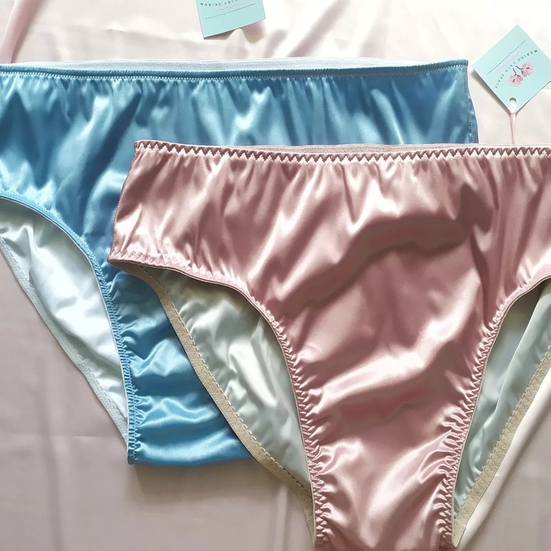 Sky Blue Double Satin Briefs for Men, Dusty Pink Silk Male Panty With ...