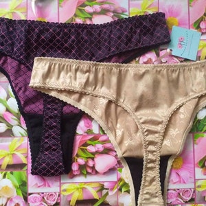 Black Satin Thong Panty Pink Gold Lingerie Valentine's - Etsy