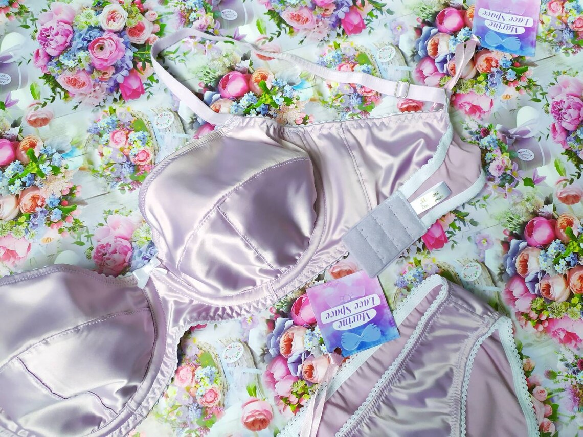 Lilac Satin Lingerie Set Bridal Sexy Panties Wedding Garter Etsy