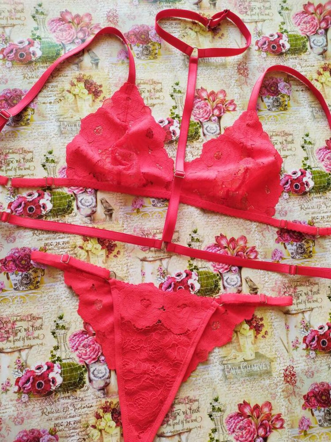 Red Lace Lingerie Set Ready For Ship Size S M Etsy