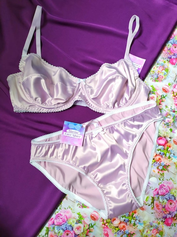 Lilac Satin Lingerie Set Bridal Sexy Panties Wedding Garter Etsy