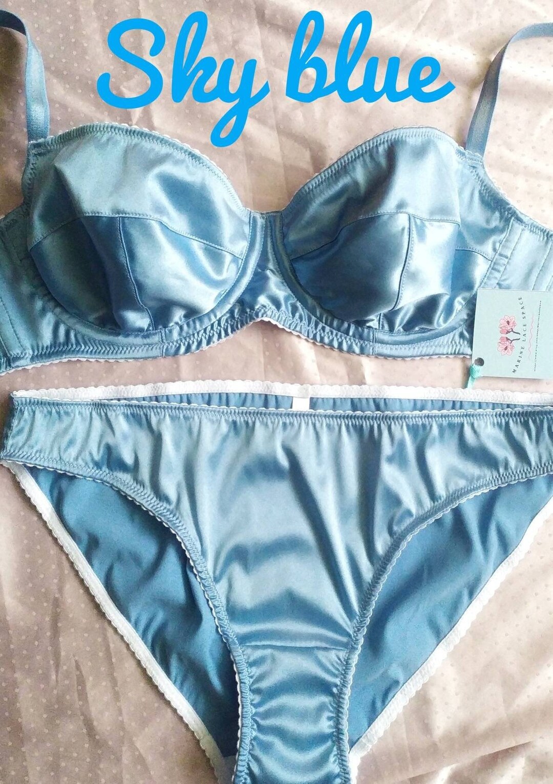 Blue Satin Lingerie Set Purple Sexy Silky Panty Black Satin Etsy