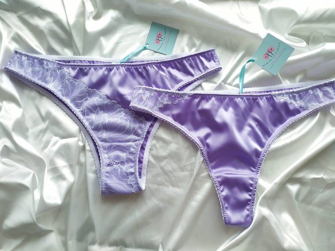 Lilac Satin Panty, Lavender Grey Bikini, Sexy Lingerie, Erotic Panties, Silver Silky Lace ...
