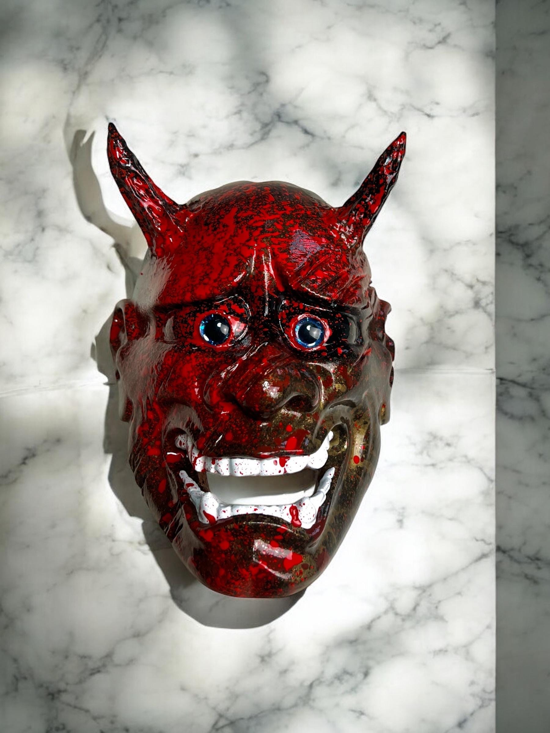 JAPAN DEMON MASK Traditional Japanese Hannya Oni Demon Mask Sculpture ...