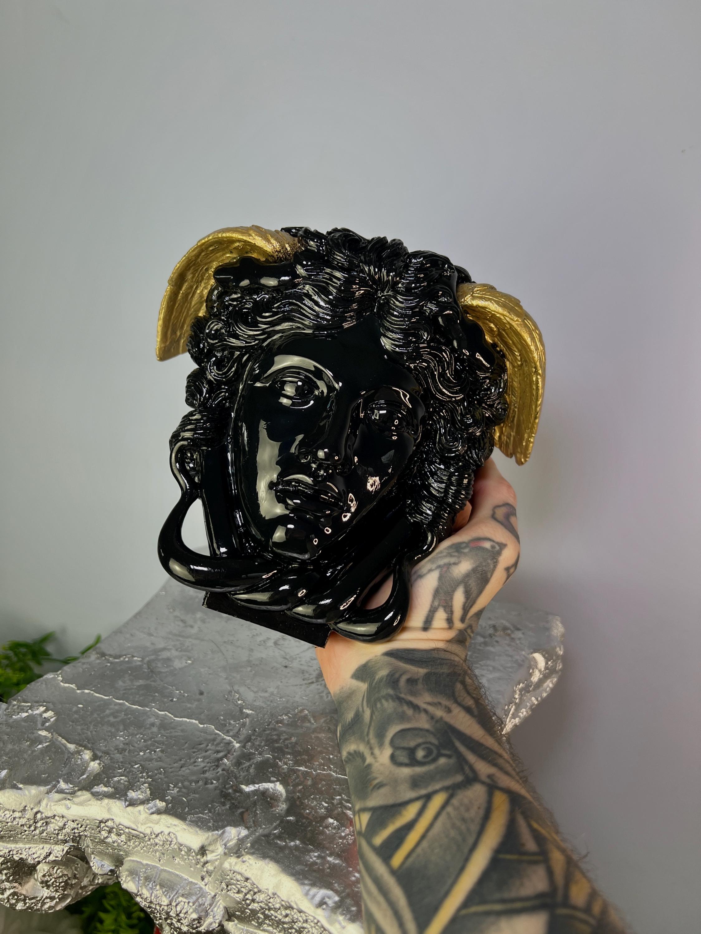 Black Gold Medusa Statue | Plaster Wall Art | Wall Decor | Whimsigoth Decor | Medusa Head Art ...