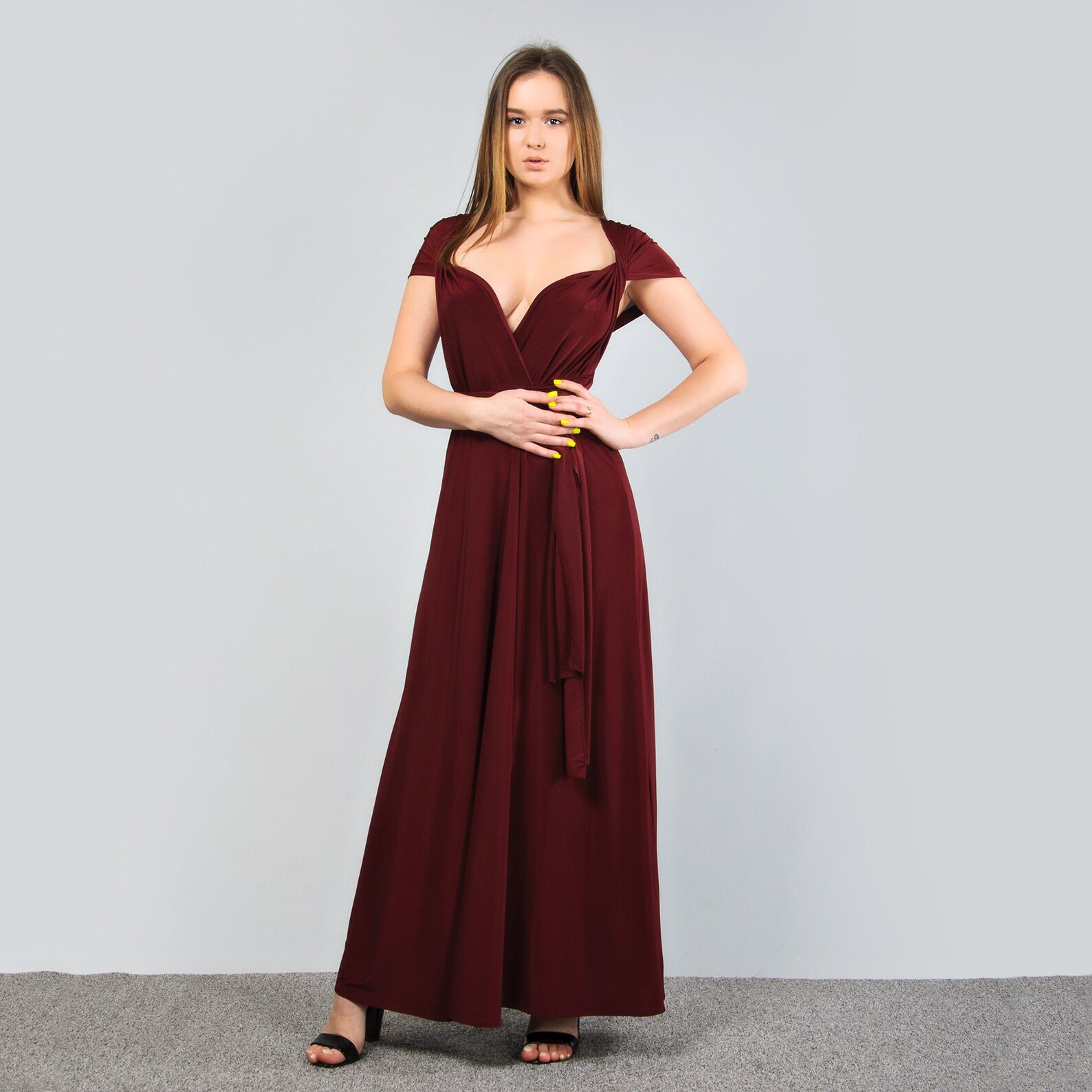 Burgundy Bridesmaid Infinity Dress, Wrap Convertible Wedding Gown for ...