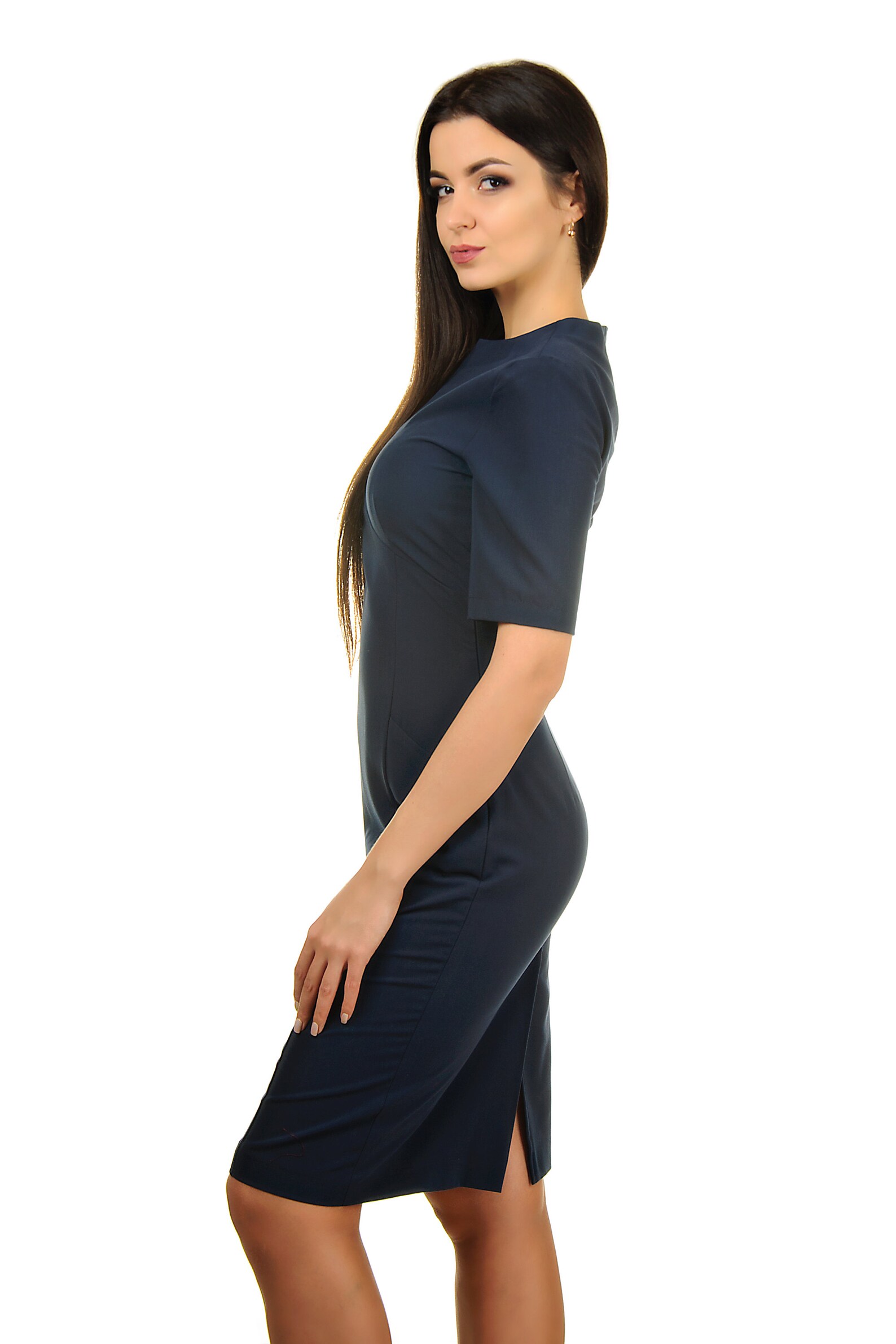 Dark Blue Classic Dress, Everyday Dress Simple, Office Dress, Business ...