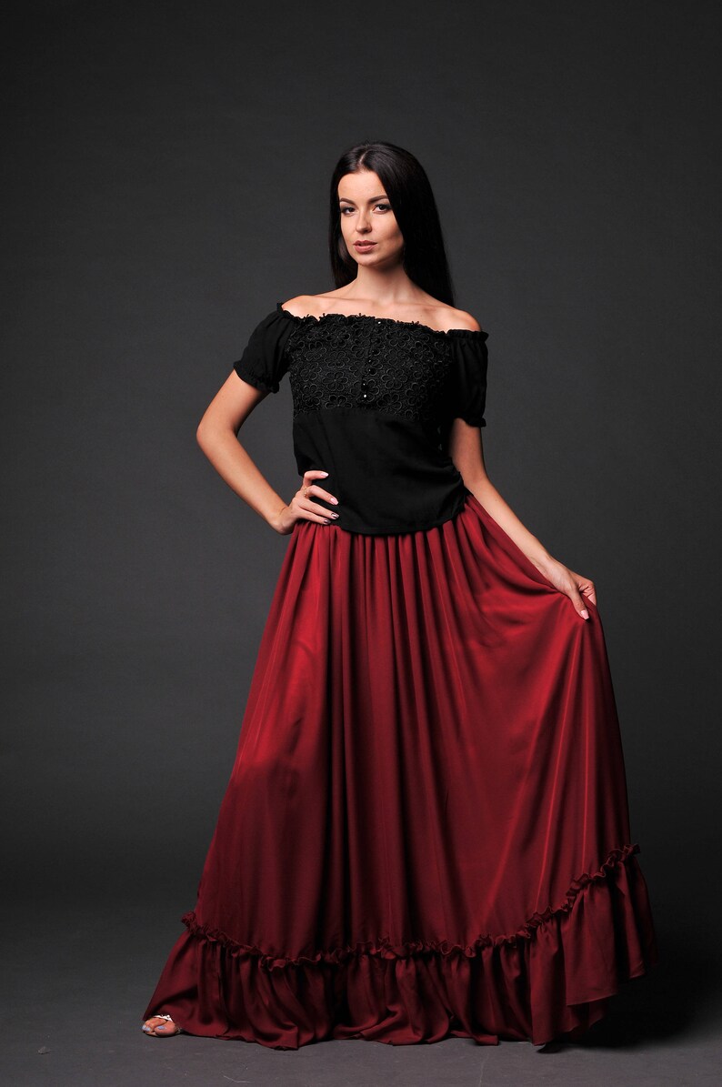 Burgundy Maxi Chiffon Skirt Bridesmaid Skirt Long Ruffle | Etsy