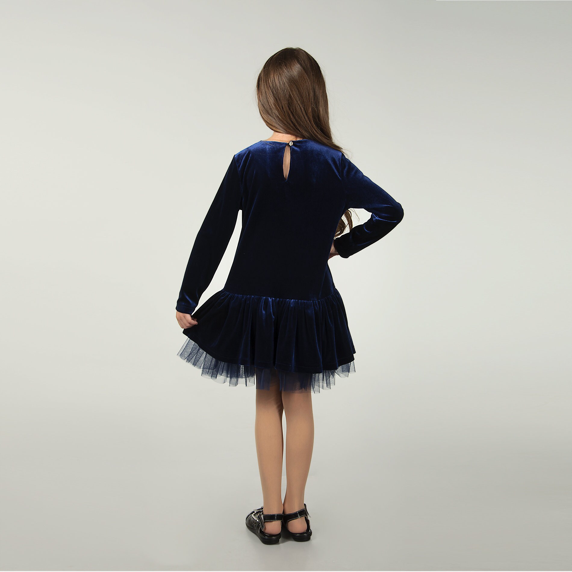 Velvet Dark Blue Ruffle Dress Tulle Girl Birthday - Etsy