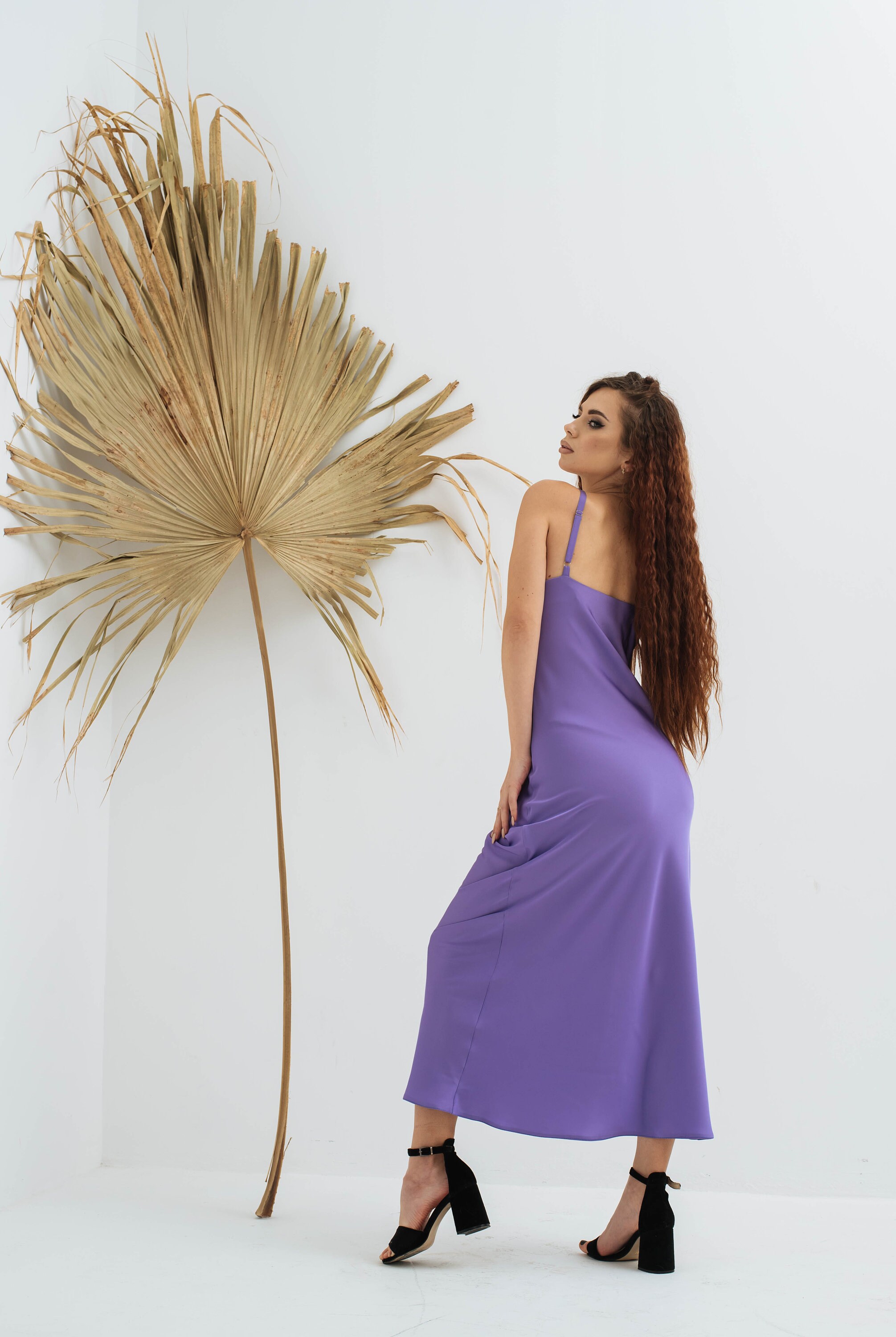 Purple Silk Slip Dress, Cowl Neck Silk Slip Dress, Stretch Silk ...