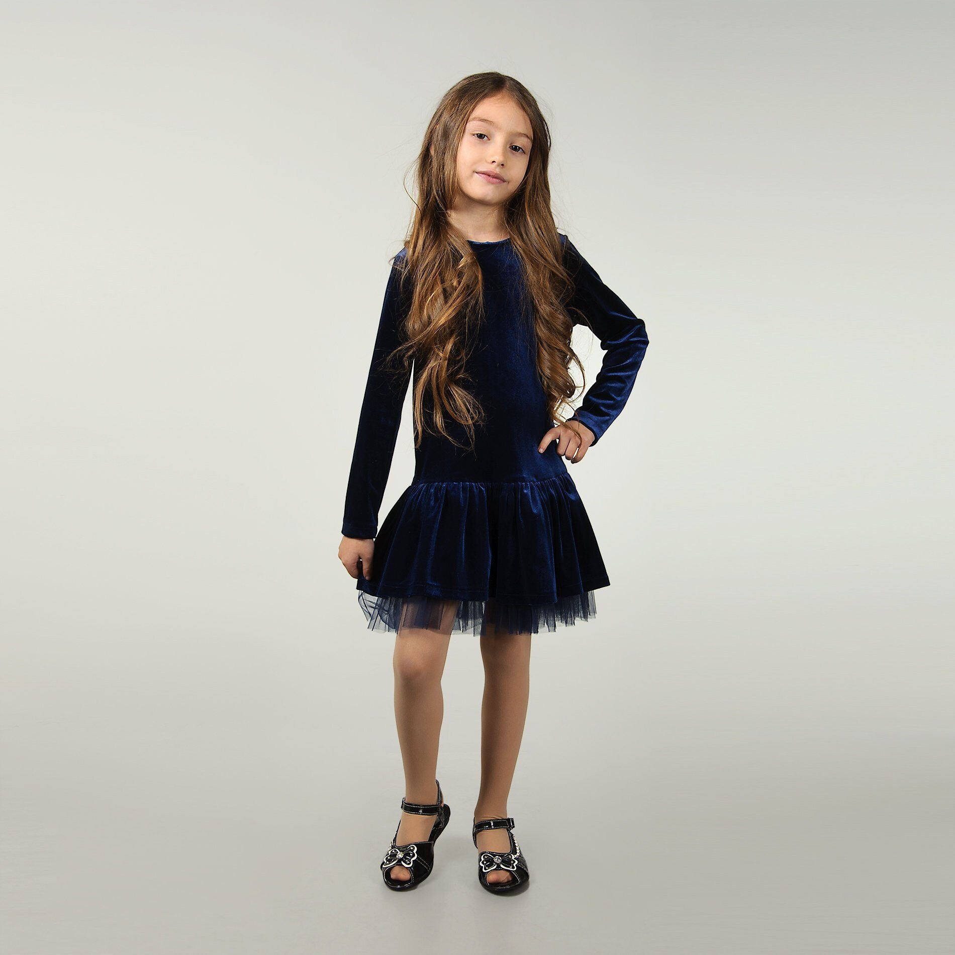 Velvet Dark Blue Ruffle Dress Tulle Girl Birthday - Etsy
