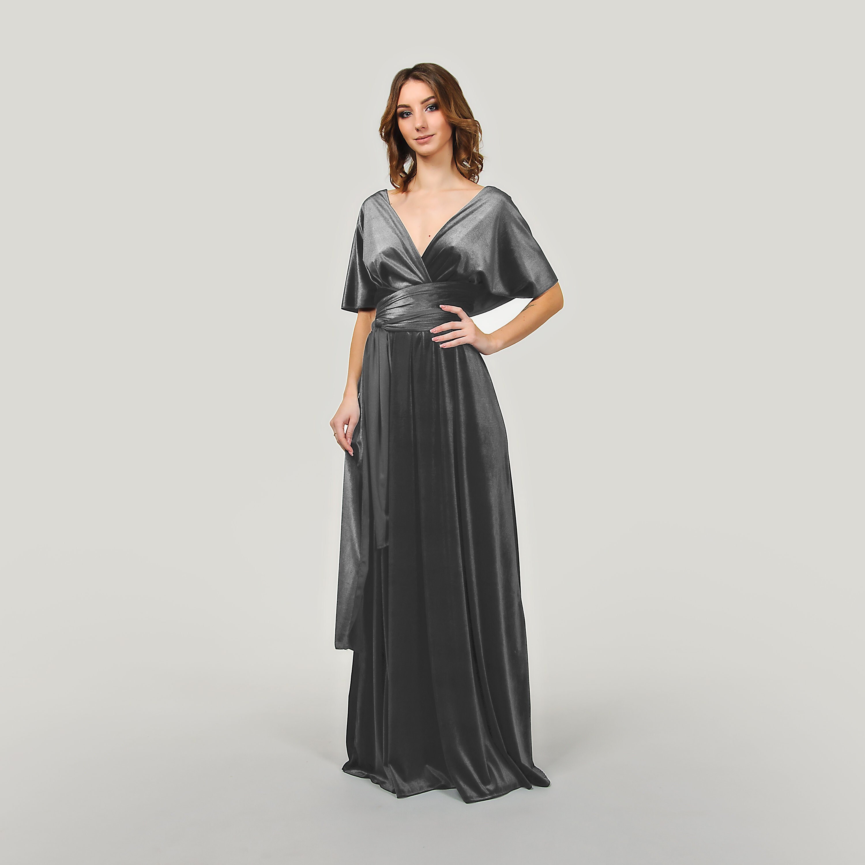 Velvet Maxi Dress, Prom Dress Long Silver Grey, Formal Evening Dress ...