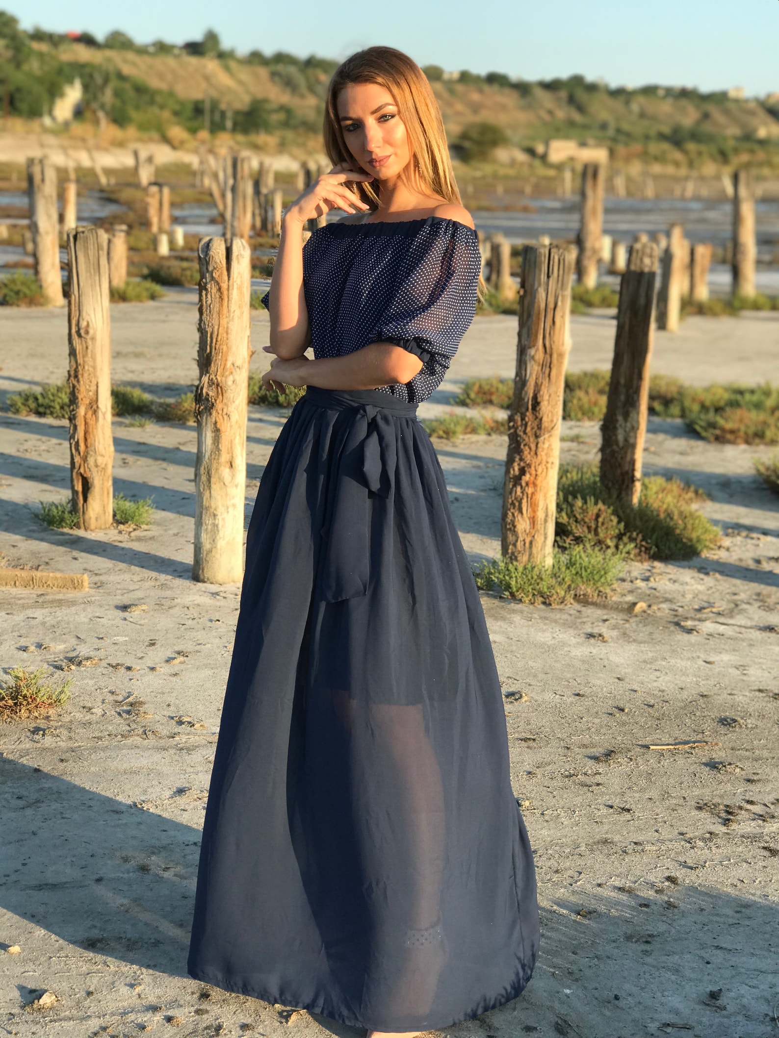 Off Shoulder Chiffon Long Maxi Dress | Etsy