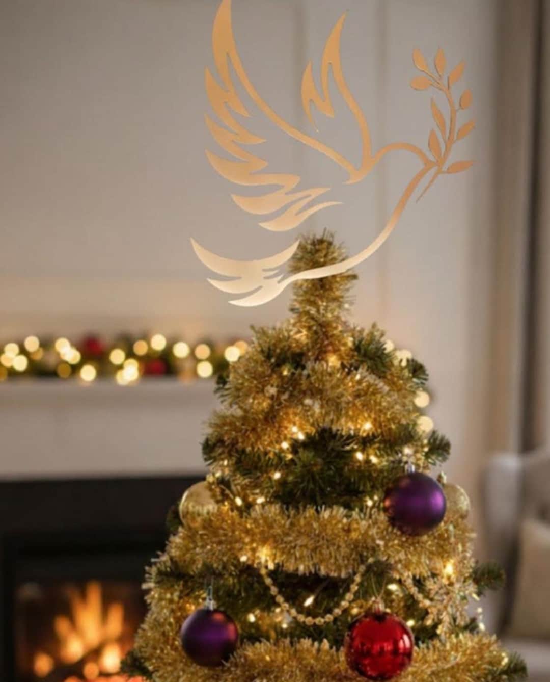 Peace Dove Christmas Tree Topper - Gold Color- Outdoor Post Metal Olive ...