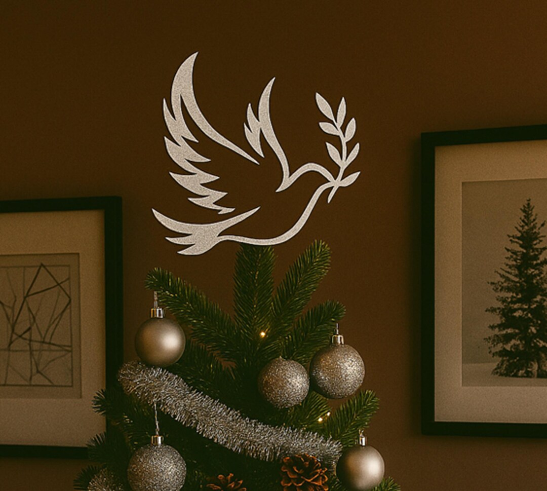 Metal Peace Dove Christmas Tree Topper: Silver Olive Branch Decor - Etsy