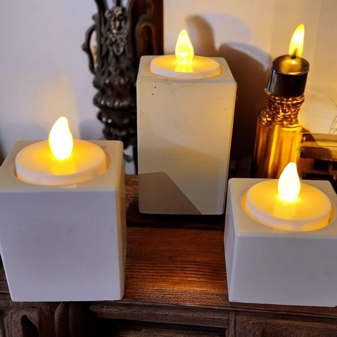 Handcrafted Cement Tea Light Holders: Minimalist Home Decor, Set of 3 ...