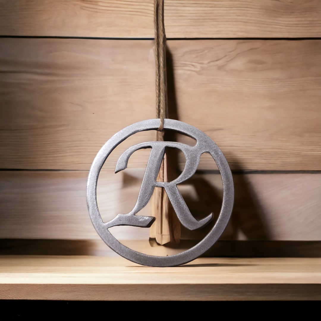 Metal Monogram Initial Steel Ornament: 4" Personalized Metal Tree Decor ...