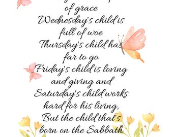 Monday's Child is Fair of Face Tuesday's Child is | Etsy