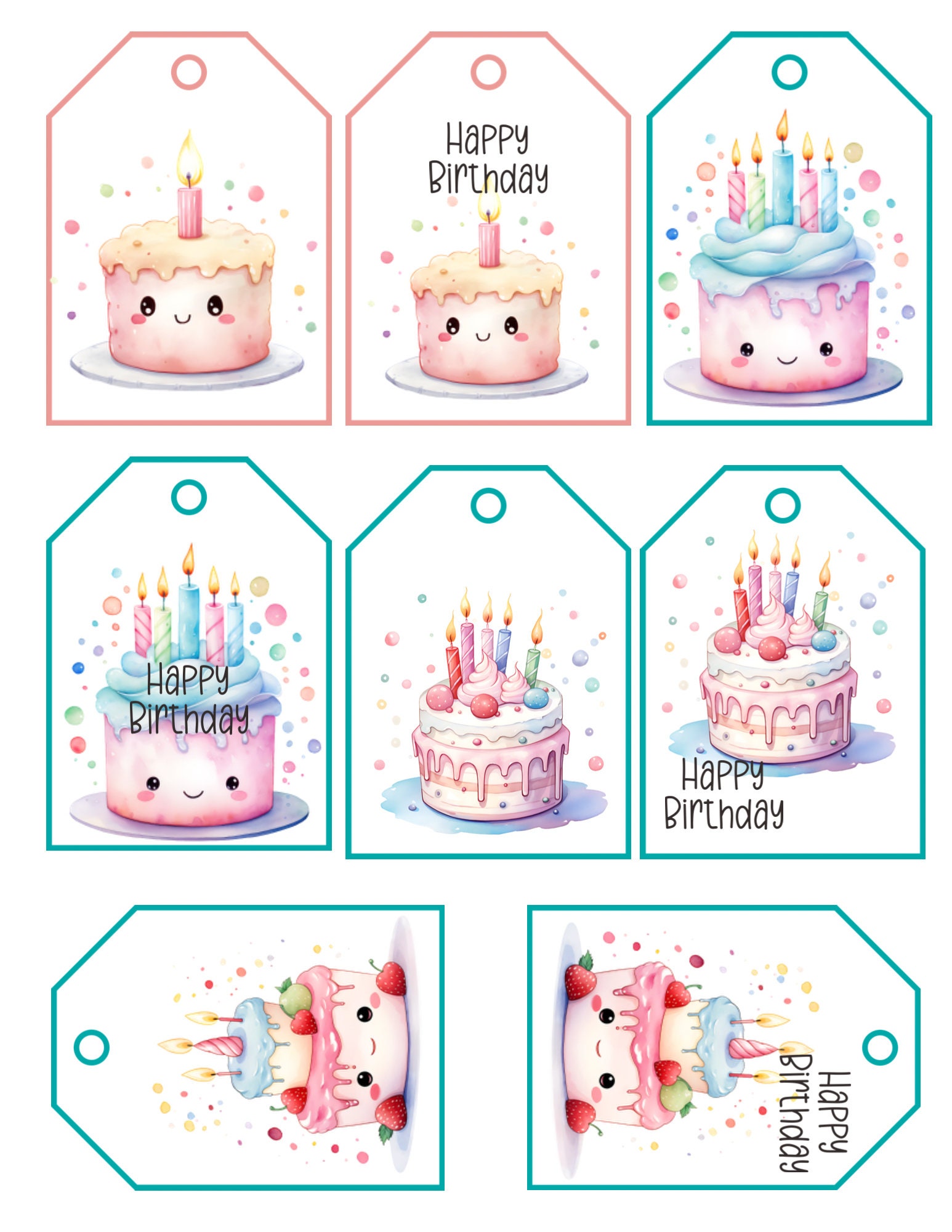 Gift Tags, Birthday. Instant Download, Printable, 8 per Sheet 2.5x3.5 ...