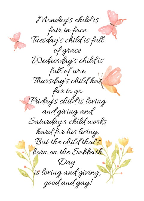 Sunday's Child Poem, Mondays Child Tuesdays Child - Etsy UK