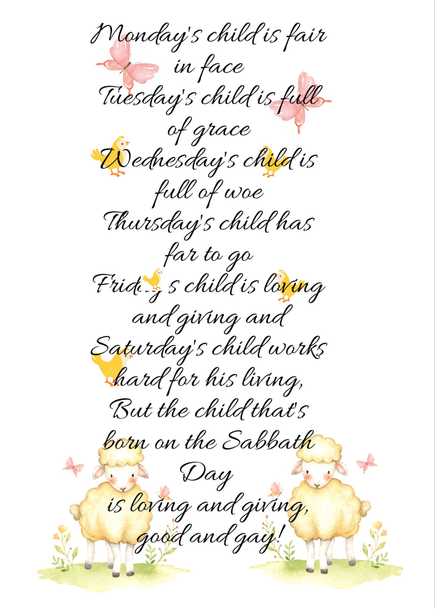 Sunday's Child Poem Mondays Child Tuesdays Child - Etsy