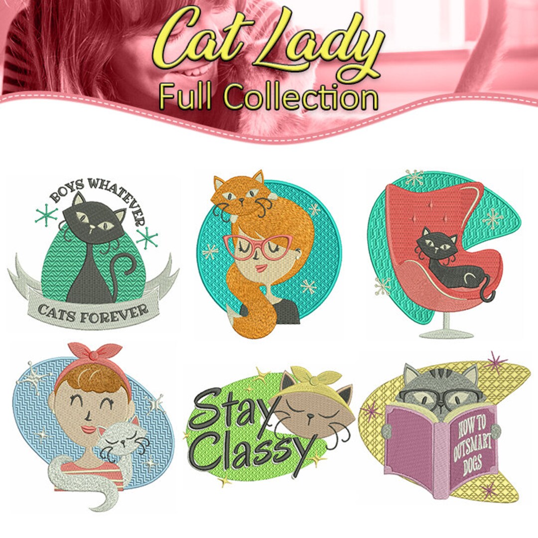 Machine Embroidery Designs - Cat Lady Collection of 6 - Etsy