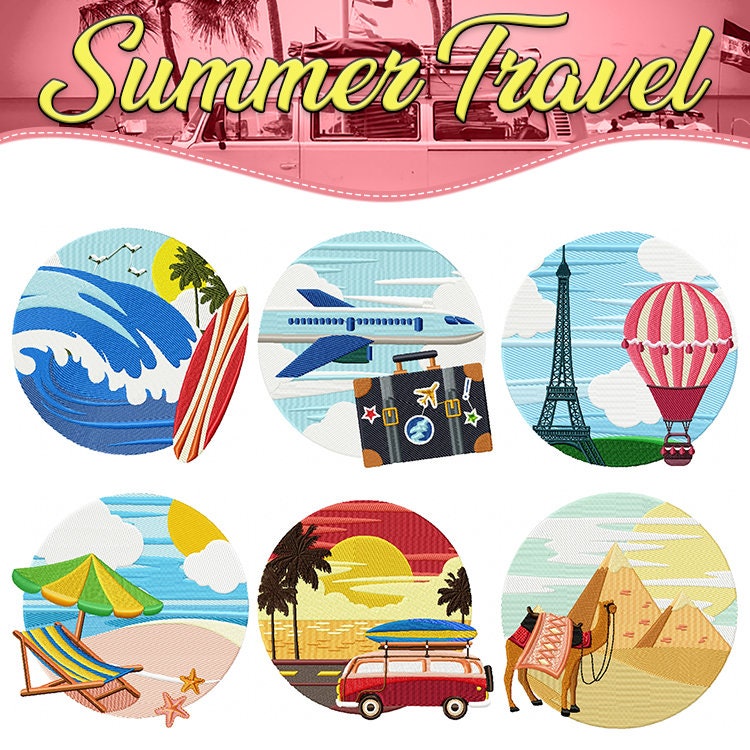 Machine Embroidery Designs Summer Travel Collection of 6 | Etsy
