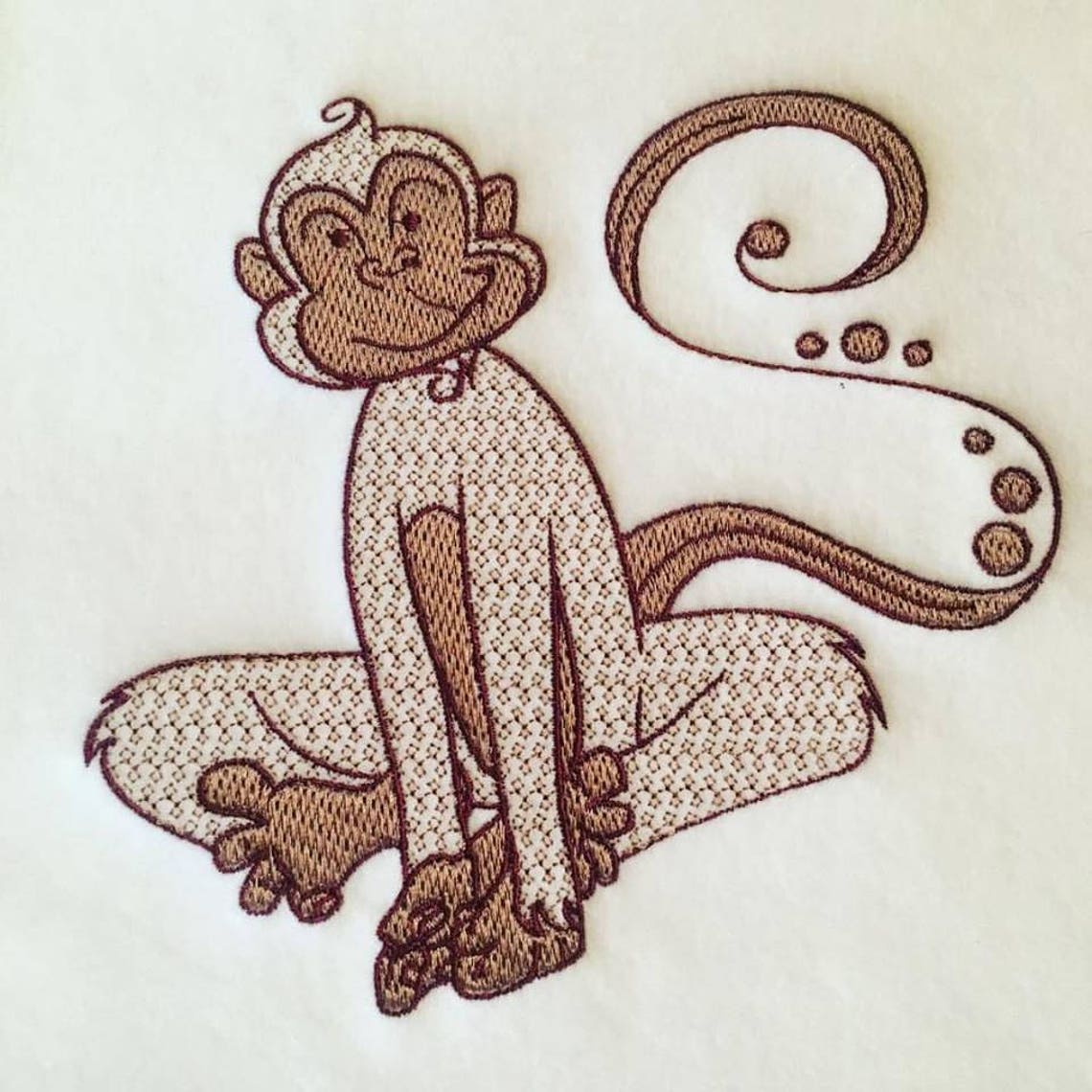 Machine Embroidery Design Ornamental Monkey | Etsy