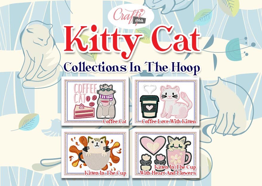 In the Hoop Machine Embroidery Design Kitty Cat 4 Pack ITH | Etsy