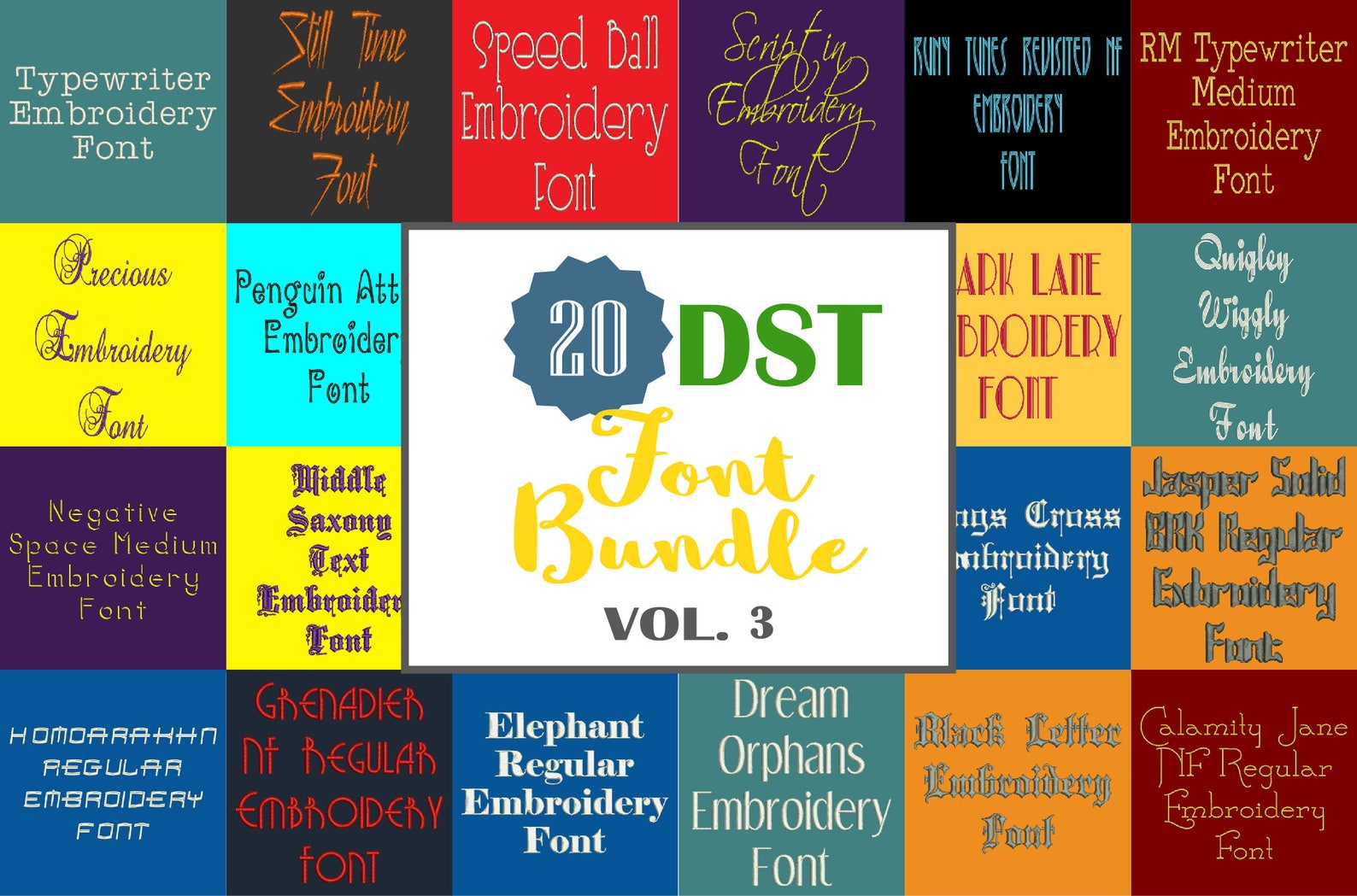 Machine Embroidery Fonts - 20 DST Font Bundle - Volume 3 - Etsy