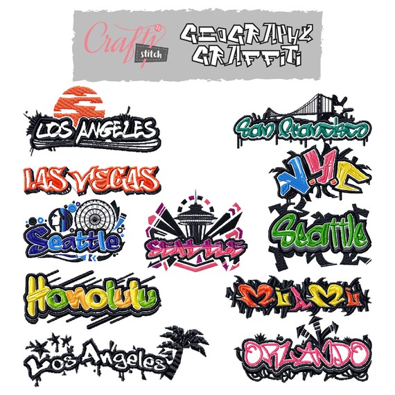 Geography Graffiti Collection of 11 Machine Embroidery Designs - Etsy